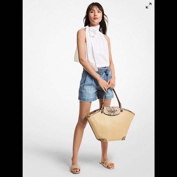 MICHAEL Michael Kors | Bags | 86 Mk Izzy Medium Fab Straw Tote | Poshmark